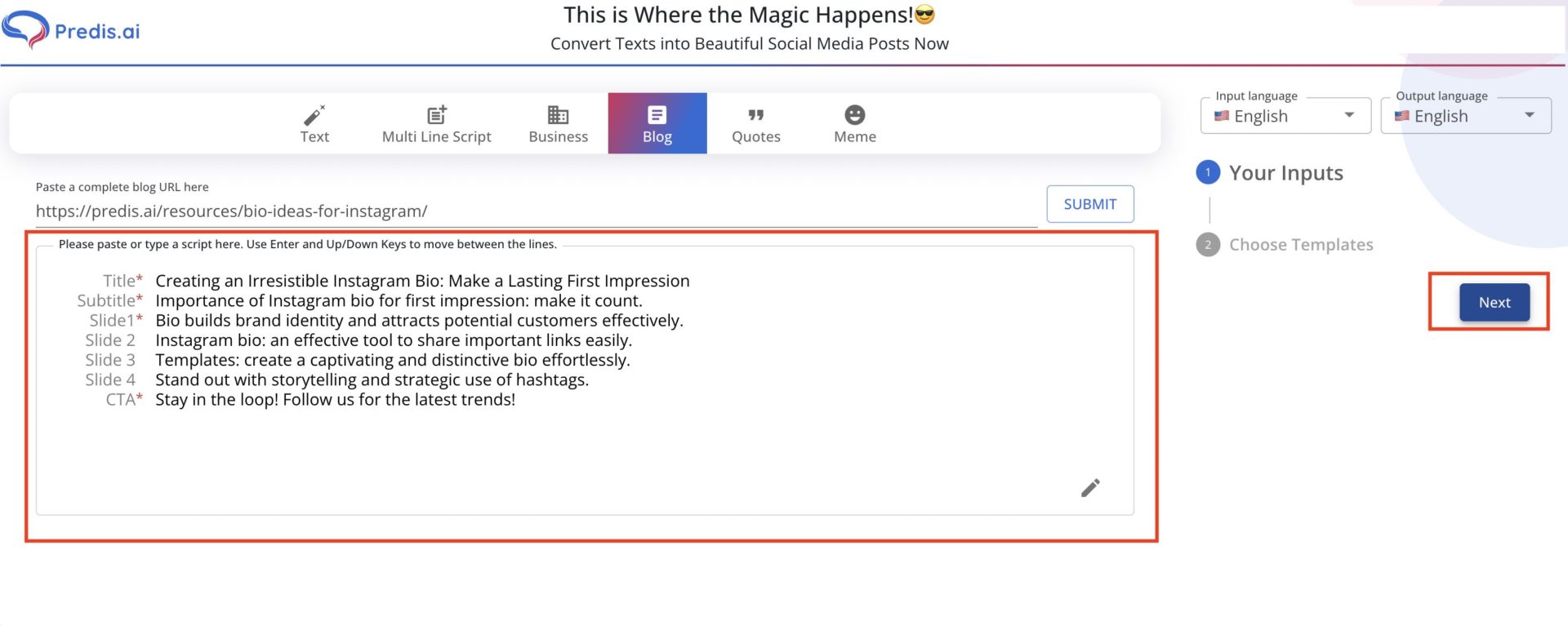 Repurpose Blogs Into YouTube Shorts With Predis.ai!
